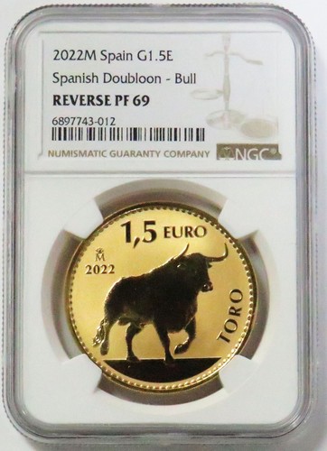 2022 GOLD SPAIN 1.5 EURO SPANISH DOUBLOON - BULL 1 OZ COIN NGC REVERSE ...