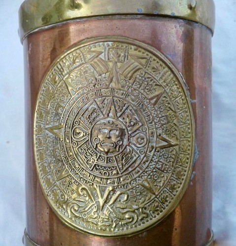 Copper Cup Mug & Mayan Aztec Ancient Calendar Brass Handle Heavy | eBay