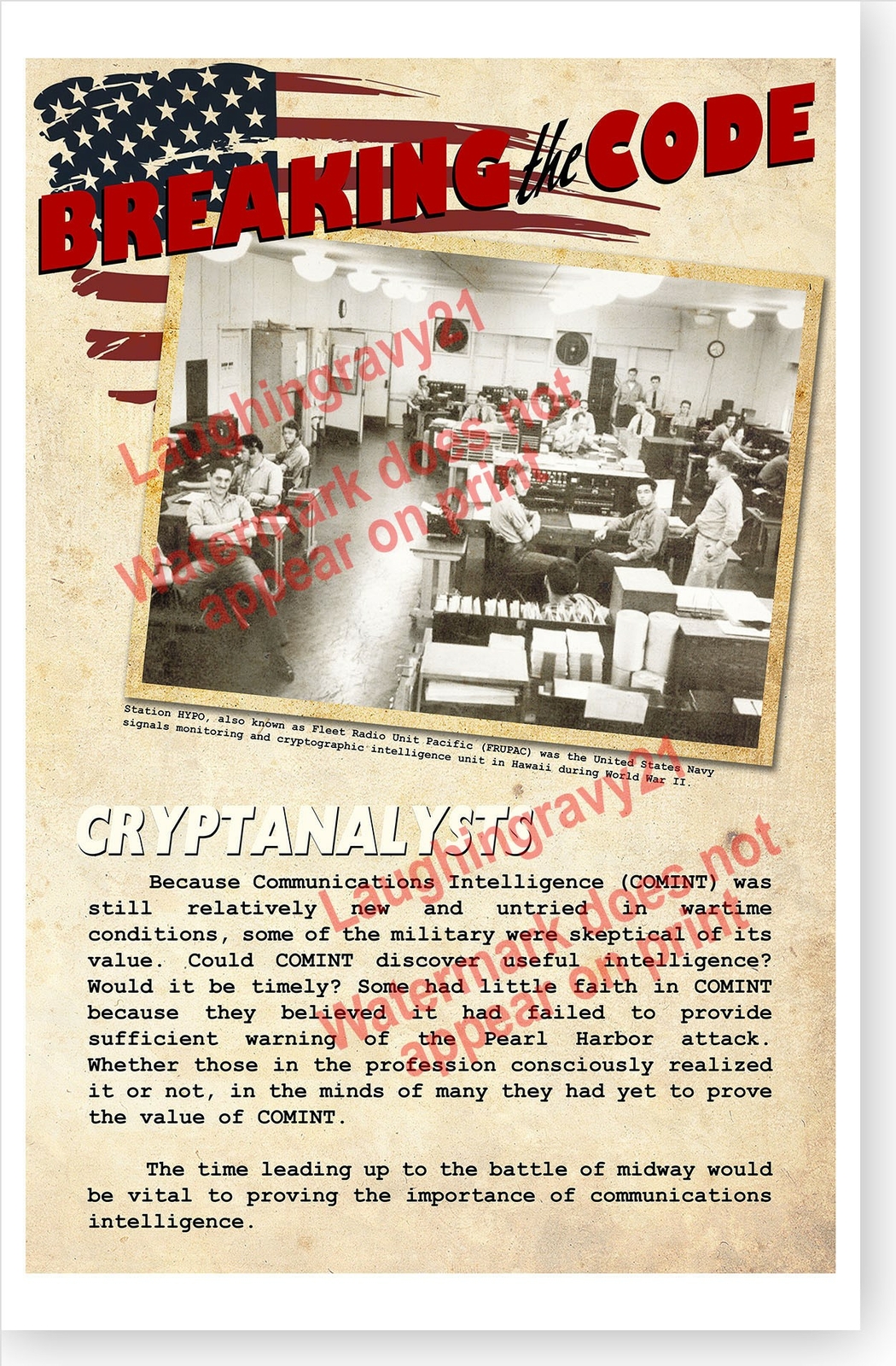 US Navy WWII Battle Of Midway Commemoration Poster #6 Breaking The Code ...