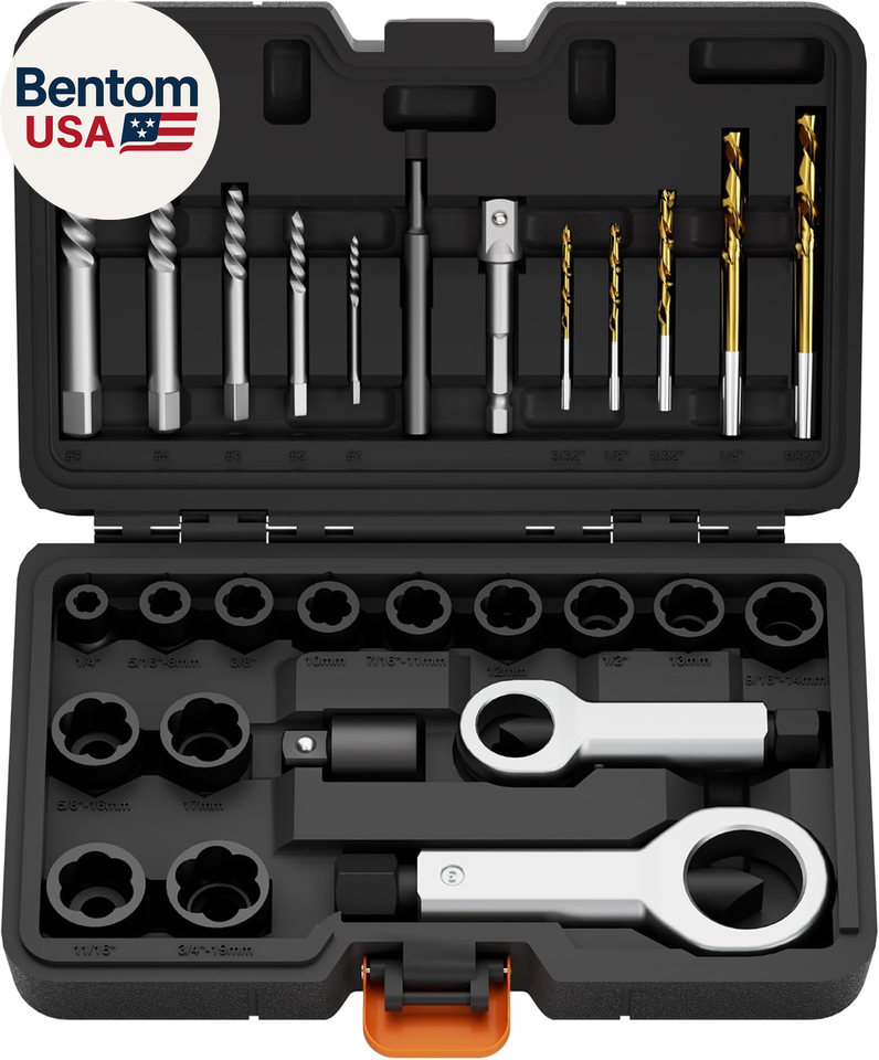 28PCS Bolt Extractor Set, Impact Nut/Bolt Removal Drill Kit, Broken Nut ...