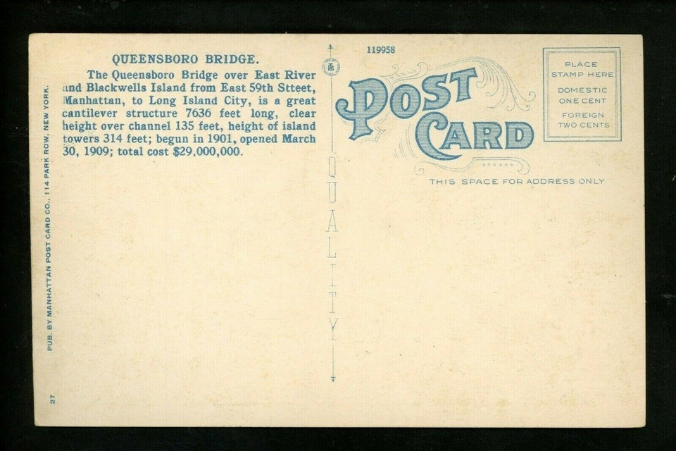 Ship postcard Excursion Richard Peck Queensborough Bridge New York City ...