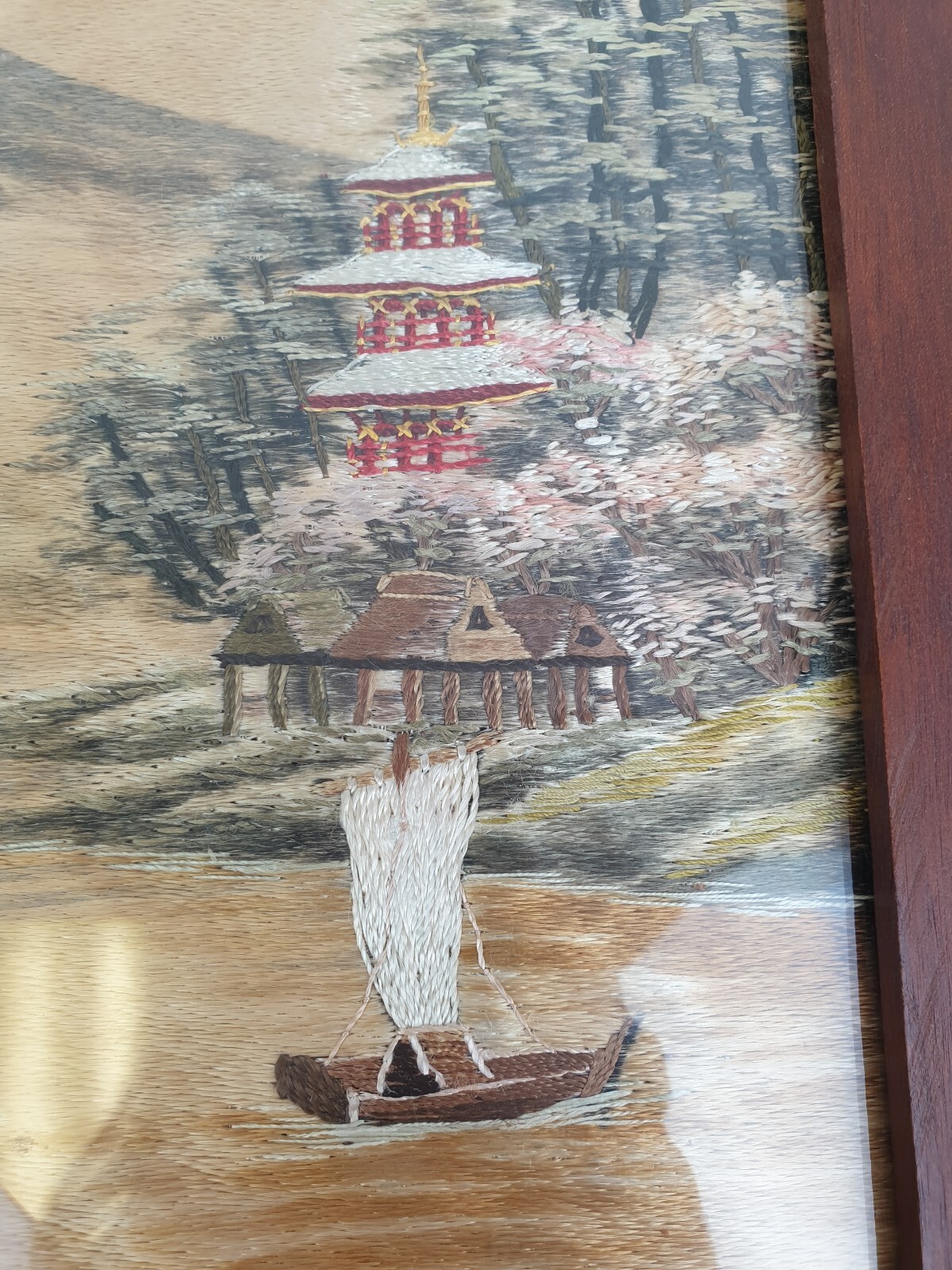 Mount Fuji Silk Embroidery Tapestry Textile Art 15x20" Japanese Vintage ...