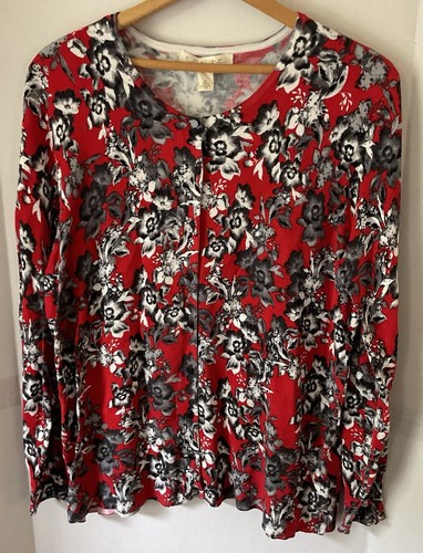 Emaline Women's Cardigan Sweater Sz XL Long Sleeve Red Black White ...