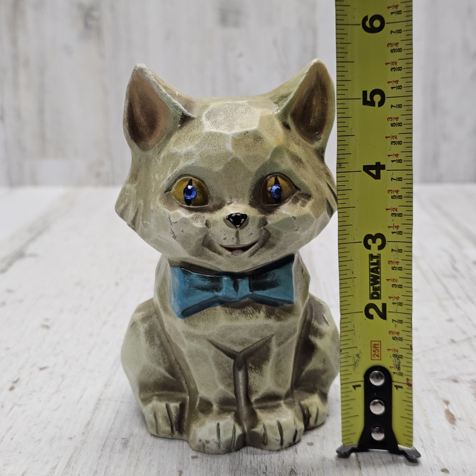 Vintage Cat Bank Napcoware Japan Green Cat Rhinestone Eyes | eBay