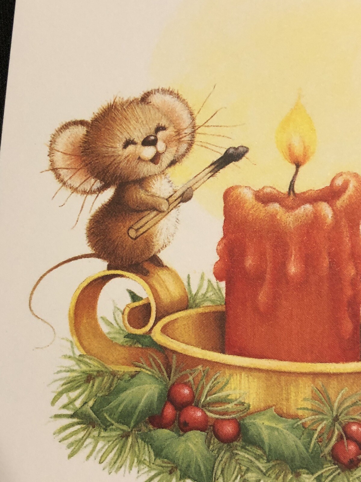 Vintage Hallmark Christmas Card Mouse Candlestick Holly ~ Unused w ...