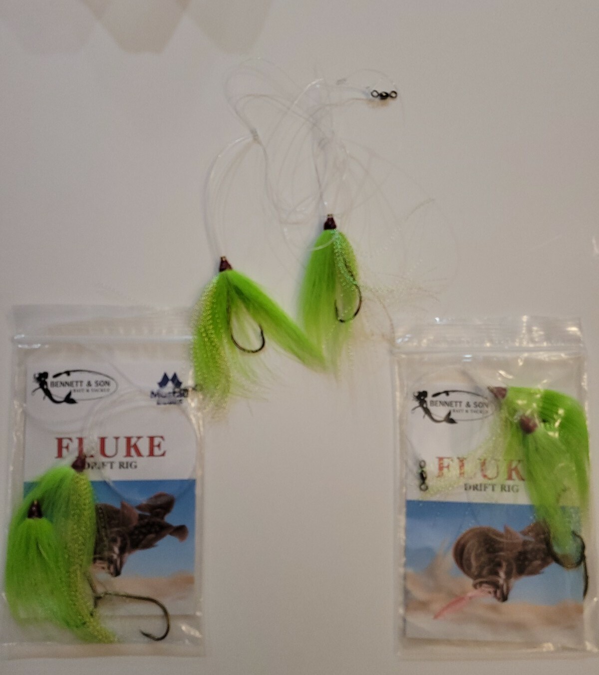 3 FLUKE FLOUNDER HIGH LOW BUCKTAIL RIG FISHING Chartreuse Hand Tied In ...