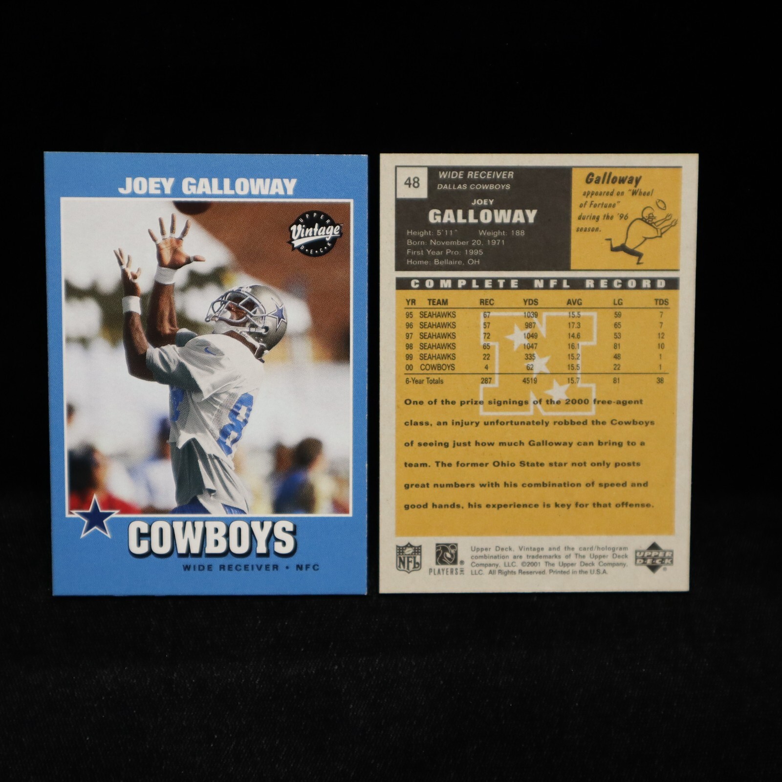 2001 Joey Galloway Dallas Cowboys Vintage Upper Deck #48 | eBay