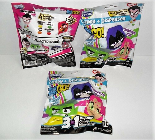 RADZ FOAMZ DC TEEN TITANS GO SMASH ME CANDY & DISPENSER LOT OF 3 BLIND ...