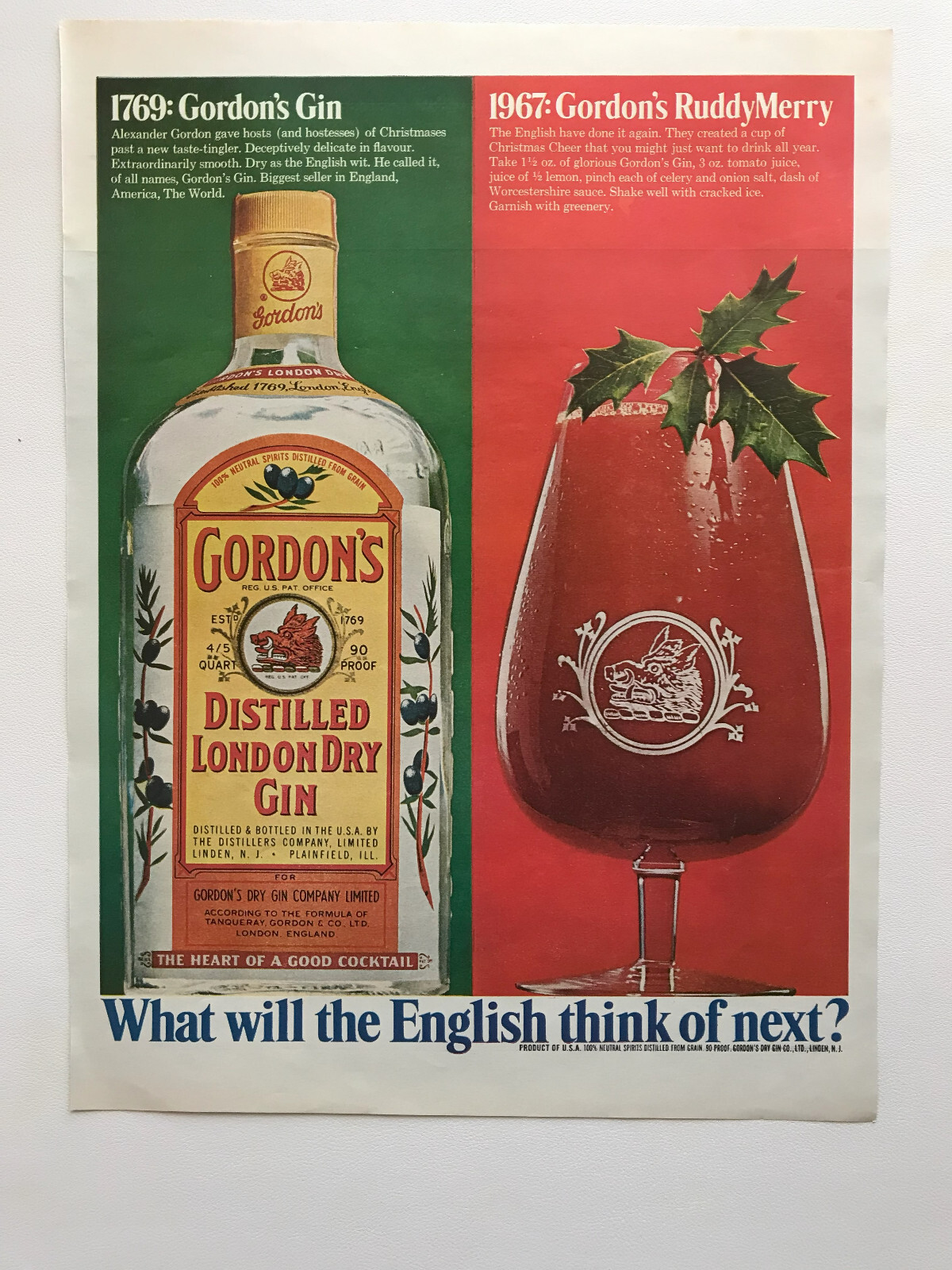 1967 Gordon's Distilled London Dry Gin RuddyMerry Vintage Print Ad | eBay