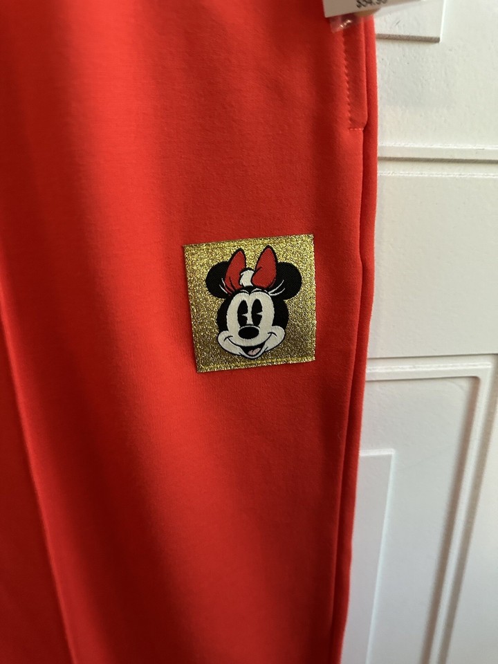 NWT Disney Women Minnie Mouse Red Knit Pants Size Med Button Zip Pocket ...