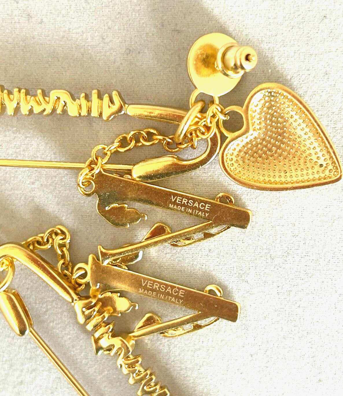 Versace Medusa Head Safety Pin Logo Heart Gold Charm … - Gem