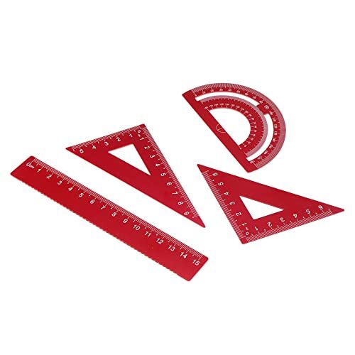 4 Pack Red Metal Protractor Aluminum Ruler Set Metric System for ...