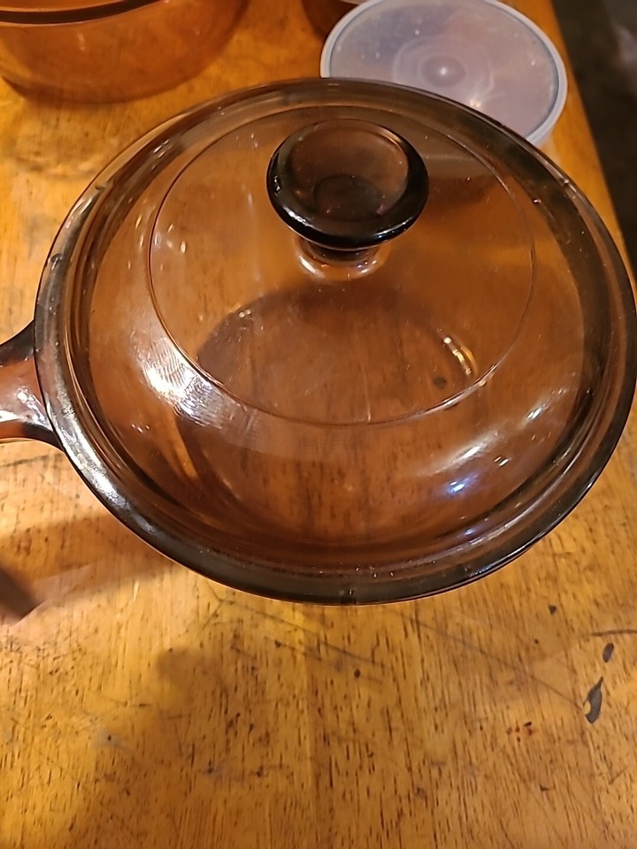 Vintage Visions Cookware Amber Glass Set Pans Lid 10pc Corningware ...