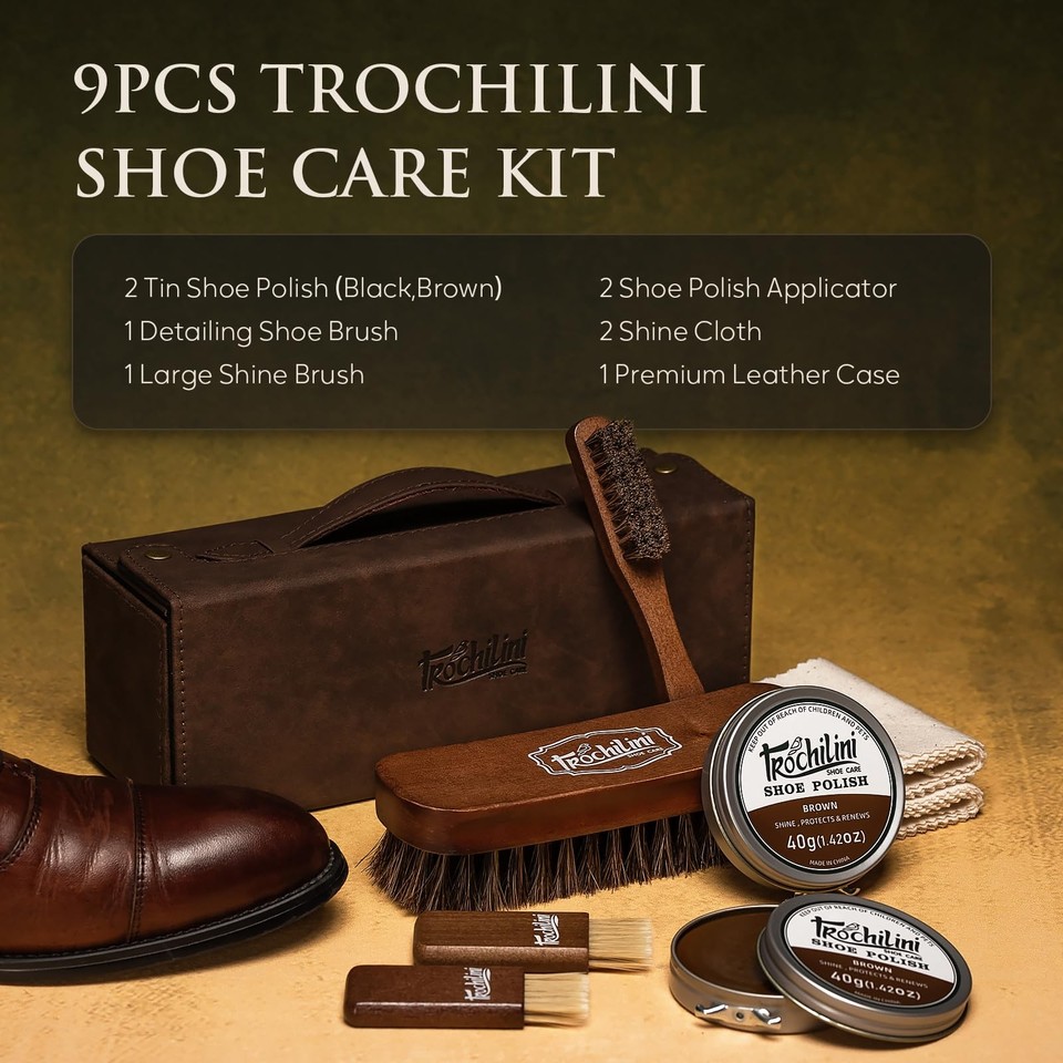 Shoe Polish Kit Care Set 9PCS Travel-Friendly Shoe Shine Set with Black ...