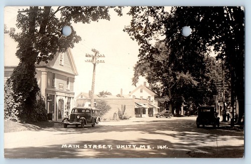 Unity Maine ME Postcard RPPC Photo Main Street Cars Scene 1935 Posted ...