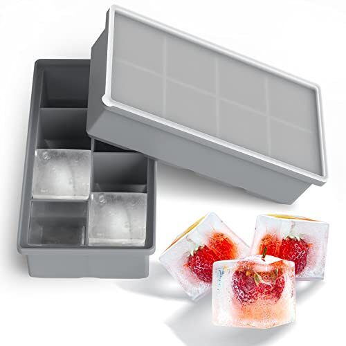 Large Silicone Ice Cube Tray Molds with Lid, 2-Pack Easy-Release Ice ...