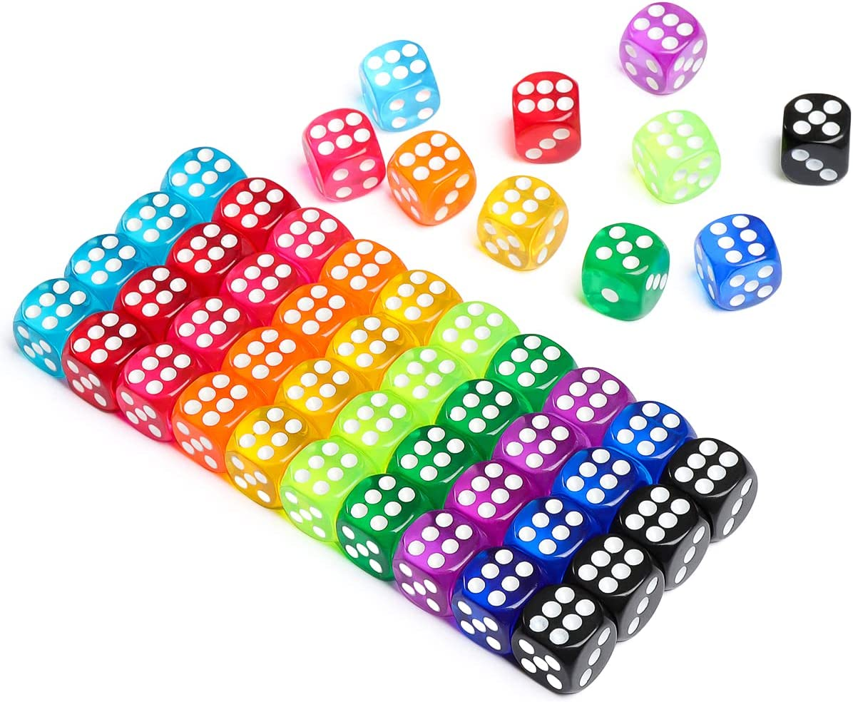 6 Sided Dice Set 50 Pieces Translucent Colors Dice Pack 14mm 50 Pieces ...