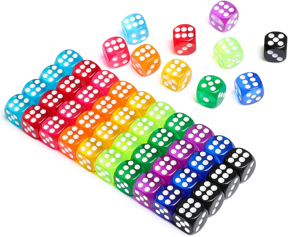 6 Sided Dice Set 50 Pieces Translucent Colors Dice Pack 14mm 50 Pieces ...