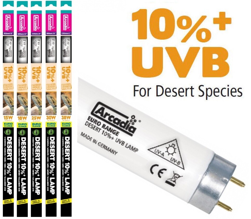 ARCADIA EURO RANGE REPTILE LIGHT T8 D3 DESERT 10% LAMP UVB 15W 18W 25W ...