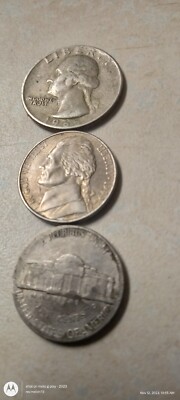 1965 double stamped quarter, 1999 p copper nickel, and a 2001offset ...