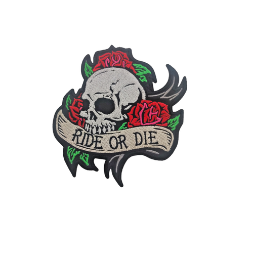 Ride or Die Skull Patch Flowers Heat Adhesive Clothes Iron Skull patch ...