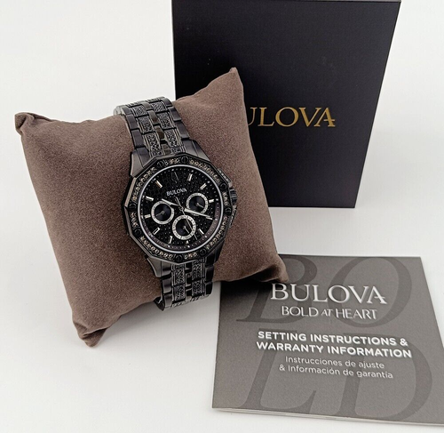 NEW Bulova Octava Crystal 96C134 Black Quartz 6P79 41.5mm Unisex Watch ...