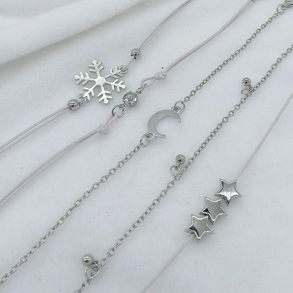 5PCS Star Snowflake Charm Bracelet Moon Chain Bangle Bracelet Set for ...