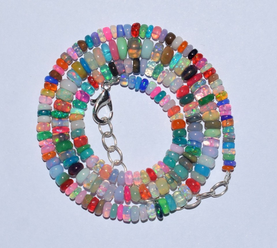 16"Natural Ethiopian Opal Wello Fire Opal Gemstone Bead Necklace ...