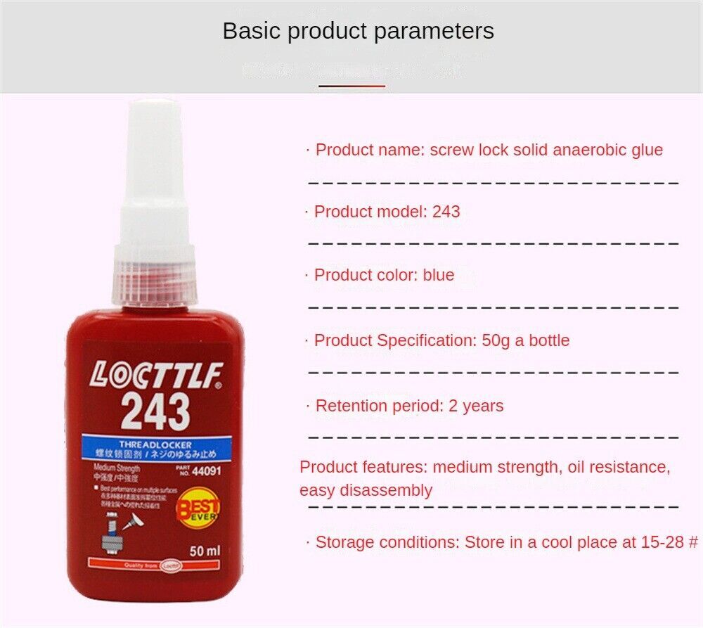 1-5X 50ML 243 Thread Lock Bolt Lock Tight Medium Strength Fast Fix ...