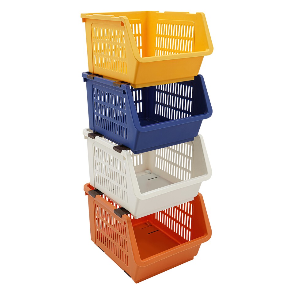 4 PCS Stacking Storage Baskets Modern Stackable Organizer Baskets Floor ...