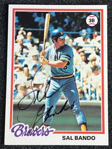 1978 Topps Baseball Brewers SAL BANDO AUTOGRAPHED Card #265 BLACK INK ...