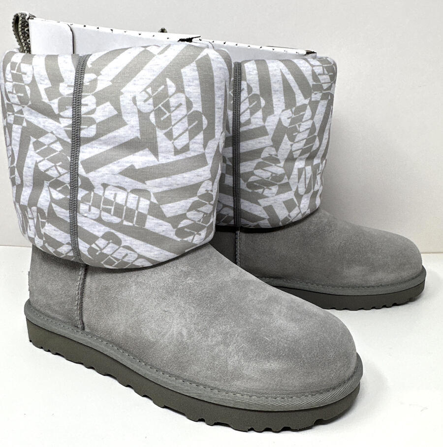 New~UGG~Women's Classic Short Jersey Stripe Suede Boots~Seal Gray~9 | eBay