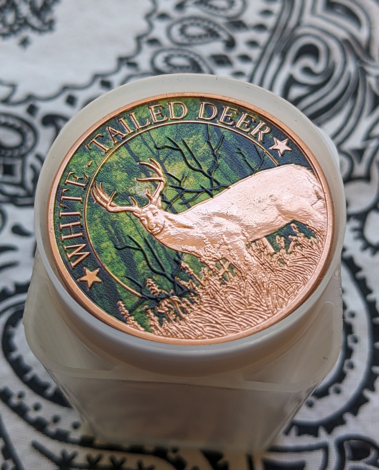 Reverse Proof Colorized White Tailed Deer 999 1oz Copper Round. | eBay