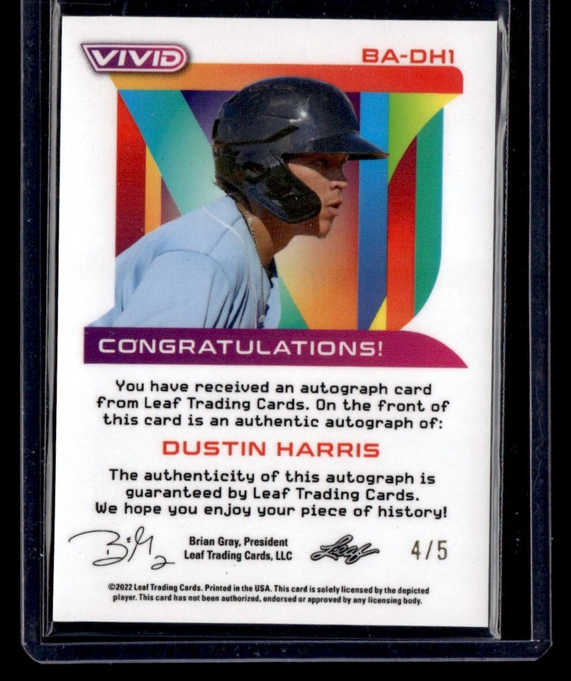 Dustin Harris 2022 Leaf Vivid Baseball Auto Autograph Purple Silver 4/5 ...