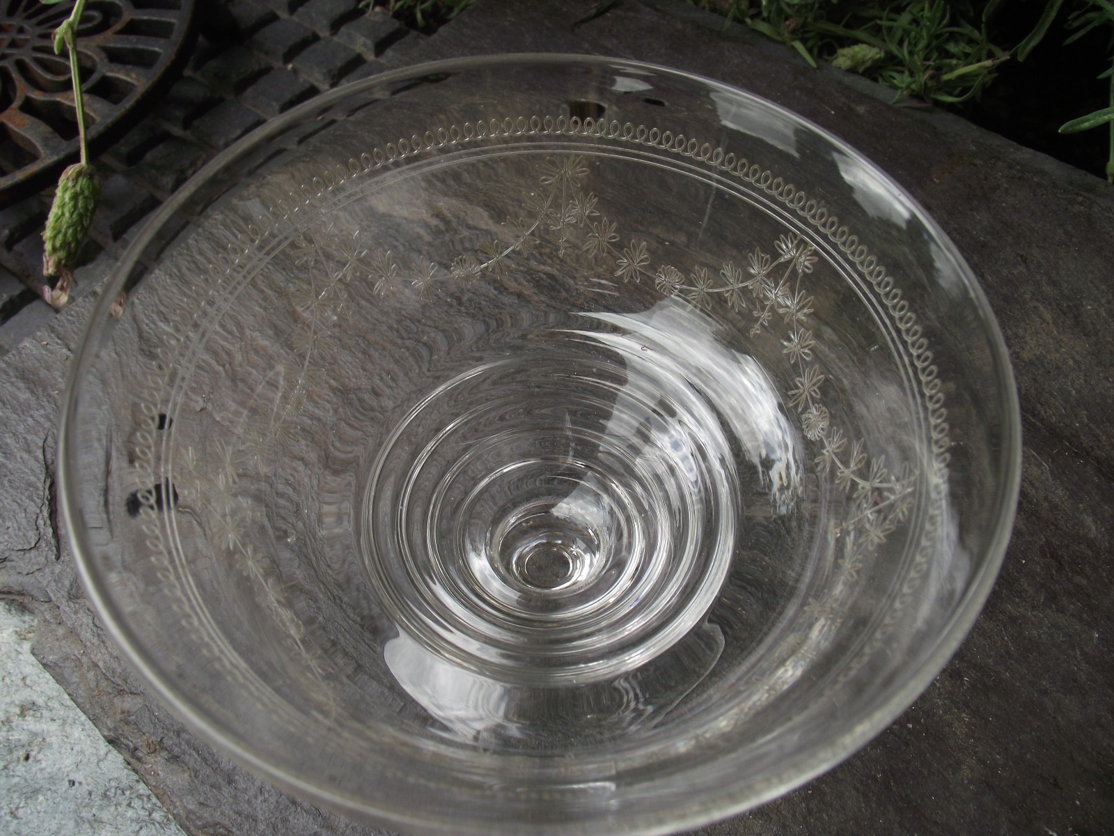 Vtg Art Deco Stuart Crystal Etched Floral Swags Footed Sundae Dish Reg ...