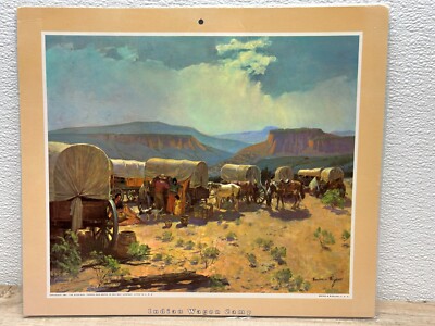 Vtg 1967 Indian Wagon Camp By Frederic Mizen 14" x 12" Litho Print ...