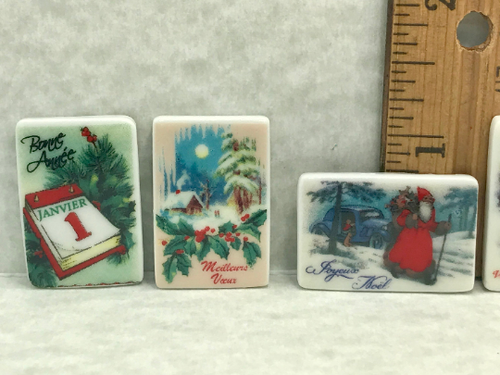 5 Tiny French Christmas Postcards Holiday Art French Feves Dollhouse ...