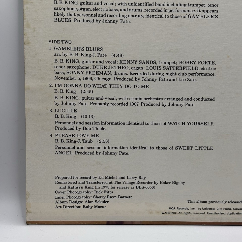 B.B. King Back In The Alley LP 1980 Reissue MCA-27010 Vinyl Excellent ...