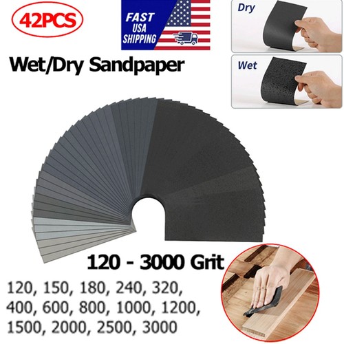 42pcs Wet Dry Sandpaper 400 600 800 1000 1500 2000 2500 3000 Grit ...