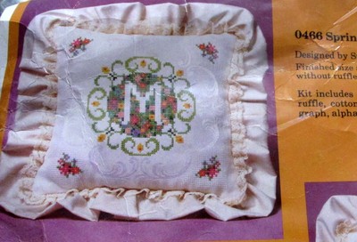 The Creative Circle Cross Stitch Pillow Kit Monogram Cottage Core | eBay