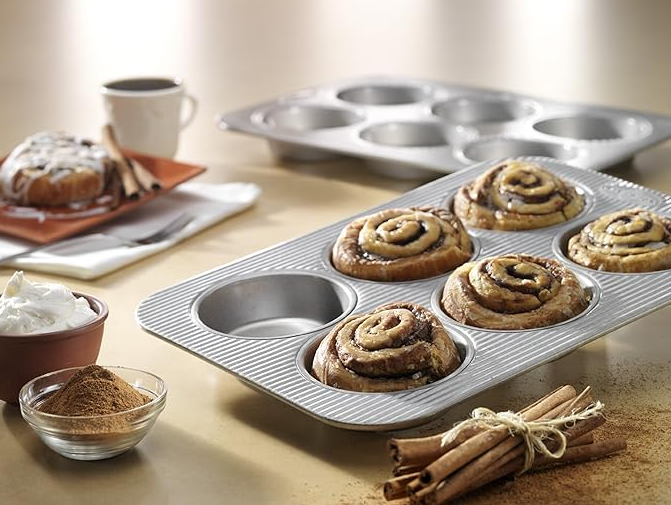 USA Pan 1240HM Bakeware Mini round Cake and Cinnamon Roll Pan, 6 Well ...