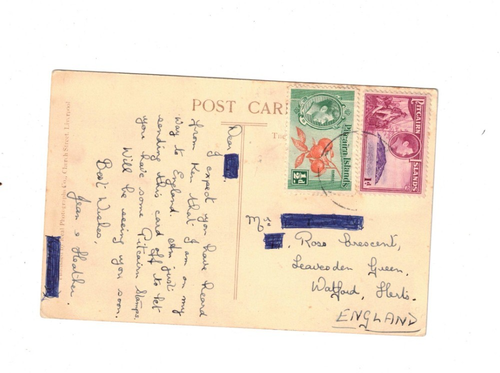 PITCAIRN ISLAND 1940s 1 1/2d on MV RANGITATA Postcard,cds PITCAIRN ...