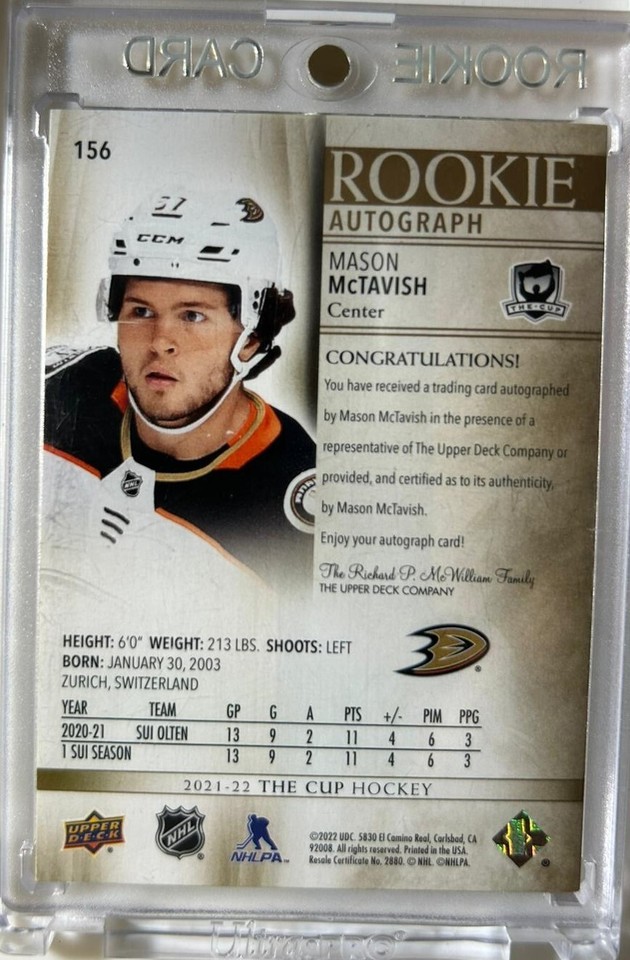 Mason McTavish Rookie Card 01/36 Autograph 2021-22 – Rare Limited ...
