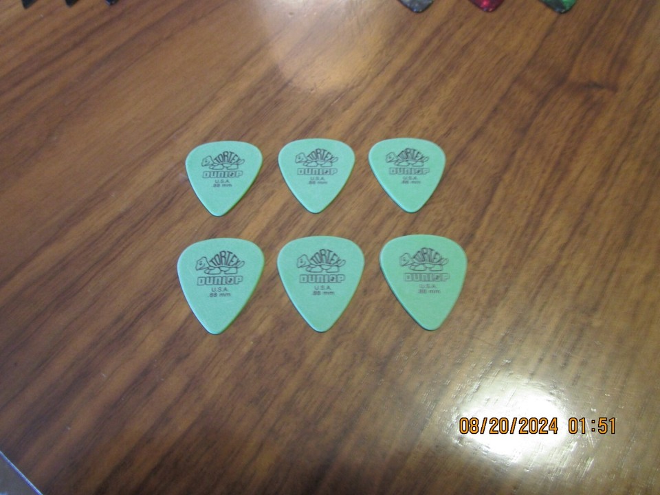 6 PACK DUNLOP TORTEX STANDARD .88MM, GREEN, GUITAR PICKS #953 ...