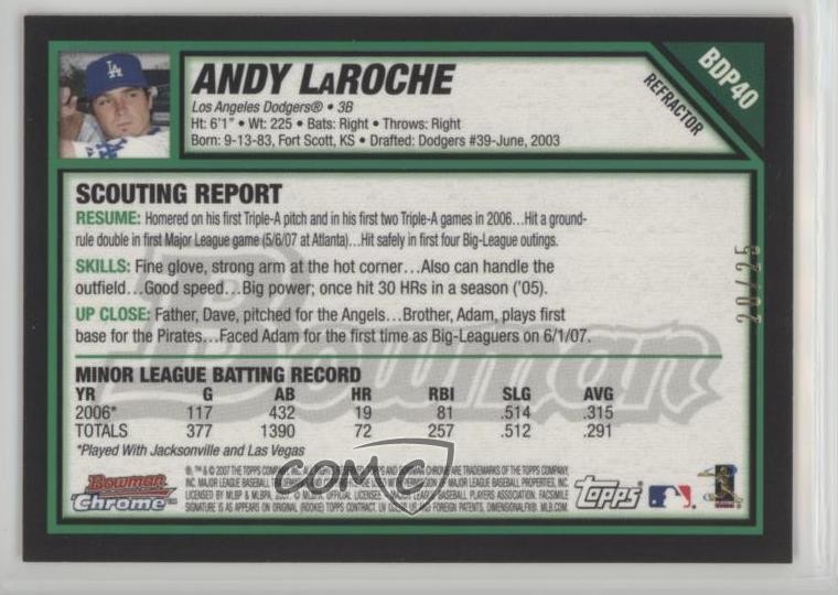 2007 Bowman Draft Chrome Orange Refractor /25 Andy LaRoche #BDP40 | eBay