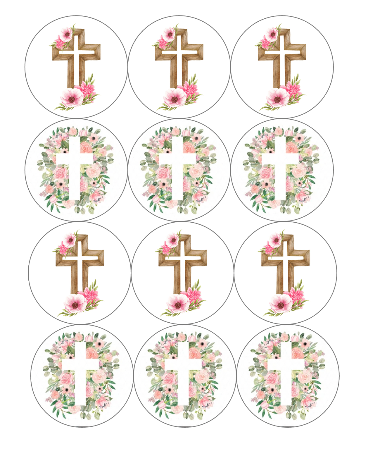 set of 12 first communion cross edible paper, cupcake cookie toppers ...