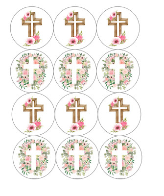 set of 12 first communion cross edible paper, cupcake cookie toppers ...