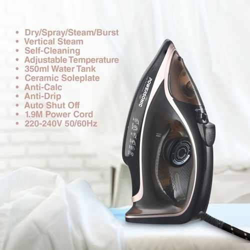 Powersonic Steam Iron 3200W Ceramic Soleplate Self Cleaning Anti-Calc ...