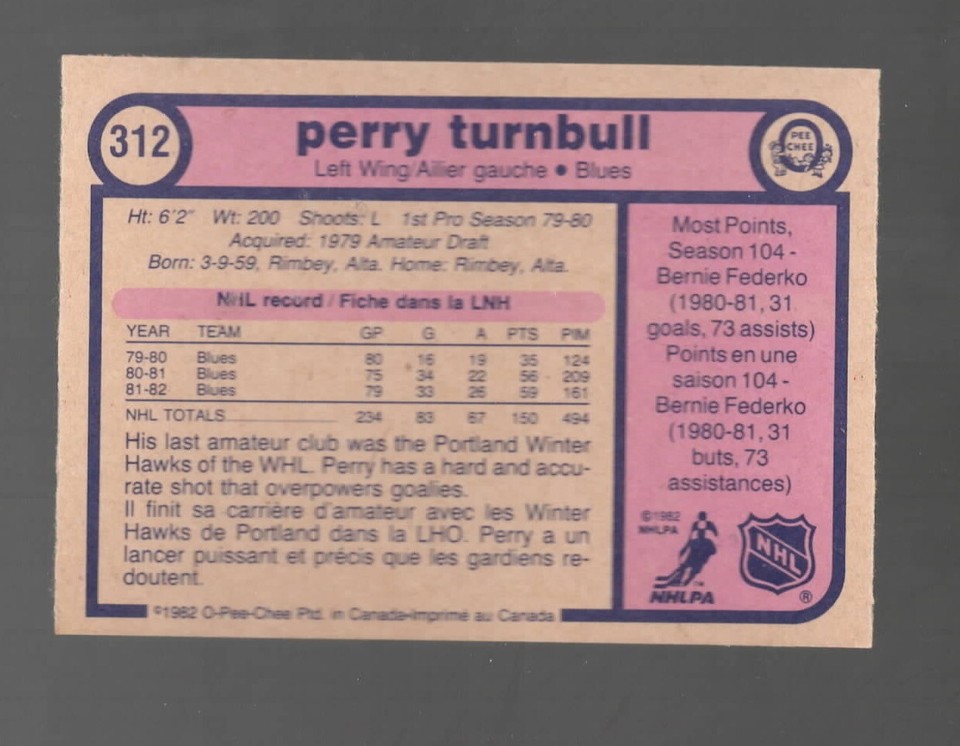 1982 O-Pee-Chee #312 Perry Turnbull NM/Mint | eBay