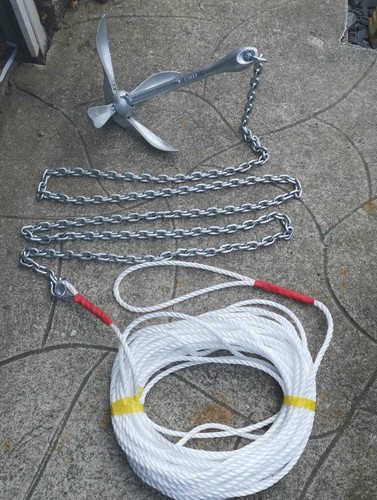 4KG grapnel boat anchor Kit 2m 8mm chain 100ft 10mm rope rib sailing 4 ...